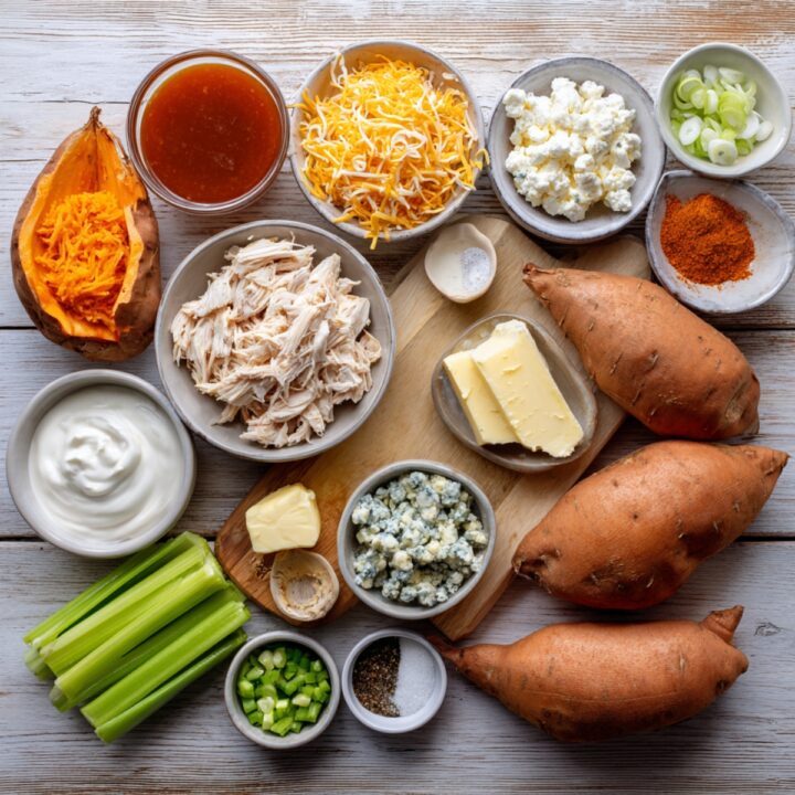 Easy Buffalo Chicken Stuffed Sweet Potatoes